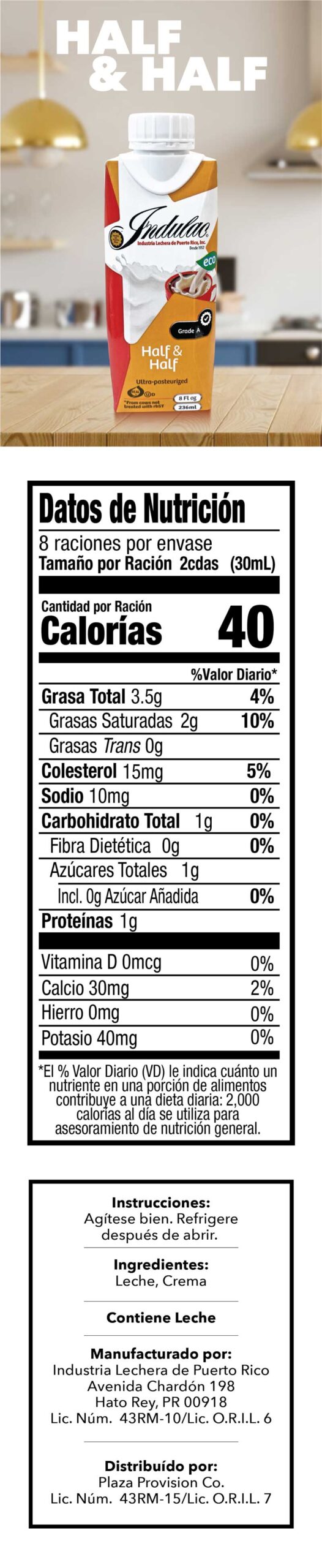 HALF & HALF – Datos de Nutrición – Indulac