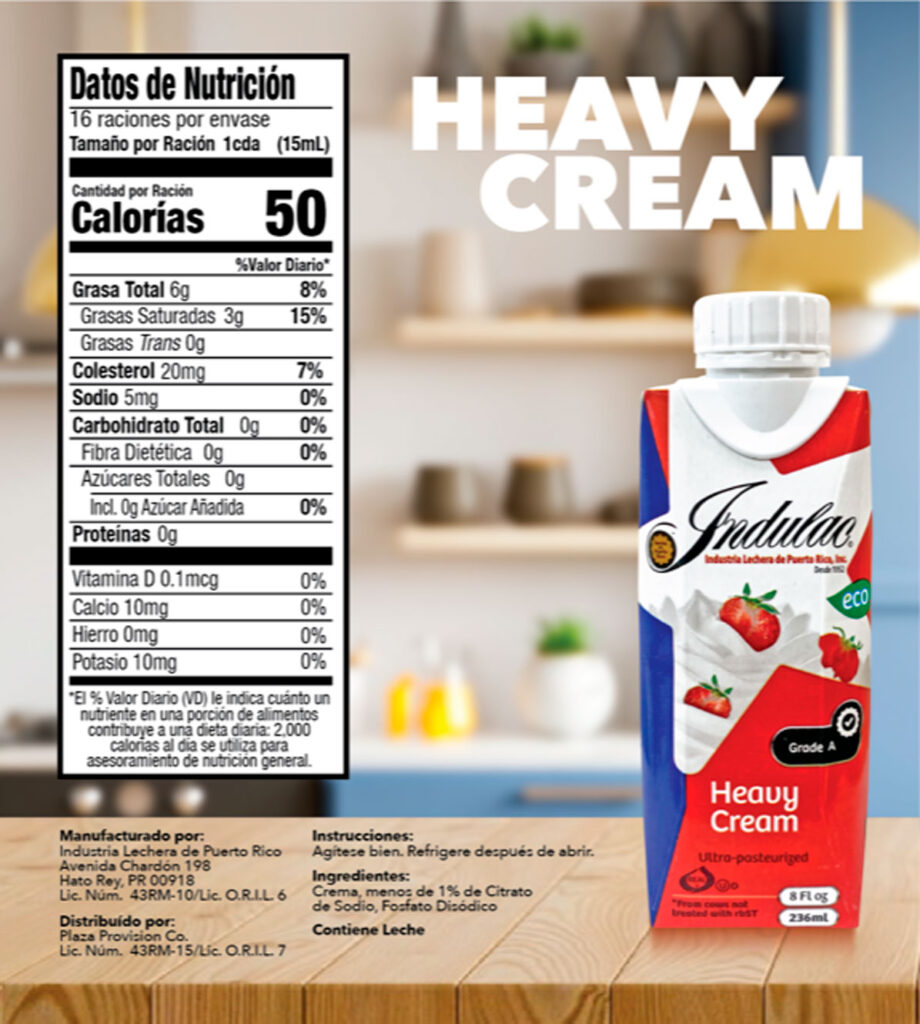 HEAVY CREAM – Datos de Nutrición – Indulac